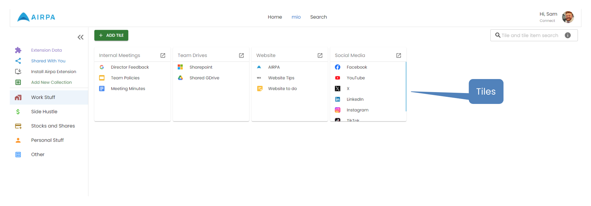 Connect Help - mio: Tiles